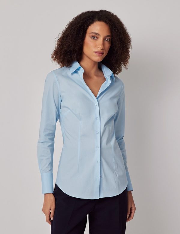 Women's Ice Blue Cotton Fitted Stretch Shirt | Hawes & Curtis