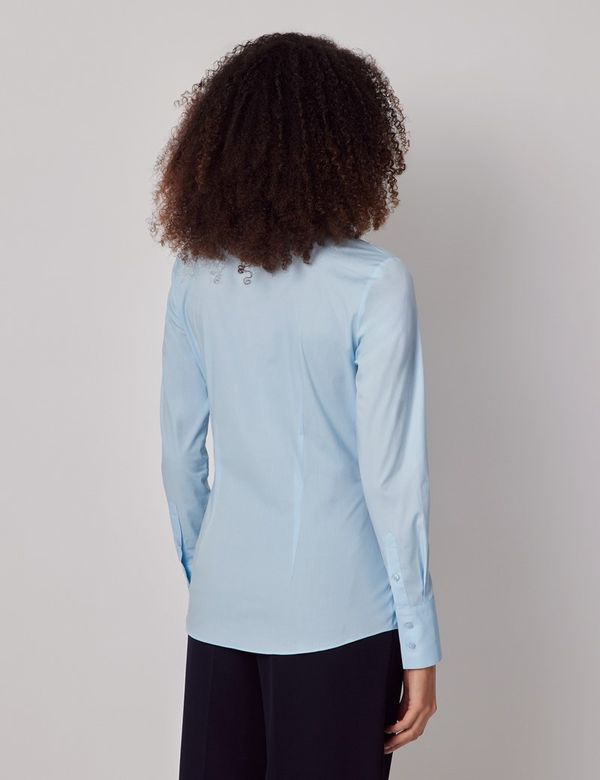 Women's Ice Blue Cotton Fitted Stretch Shirt | Hawes & Curtis
