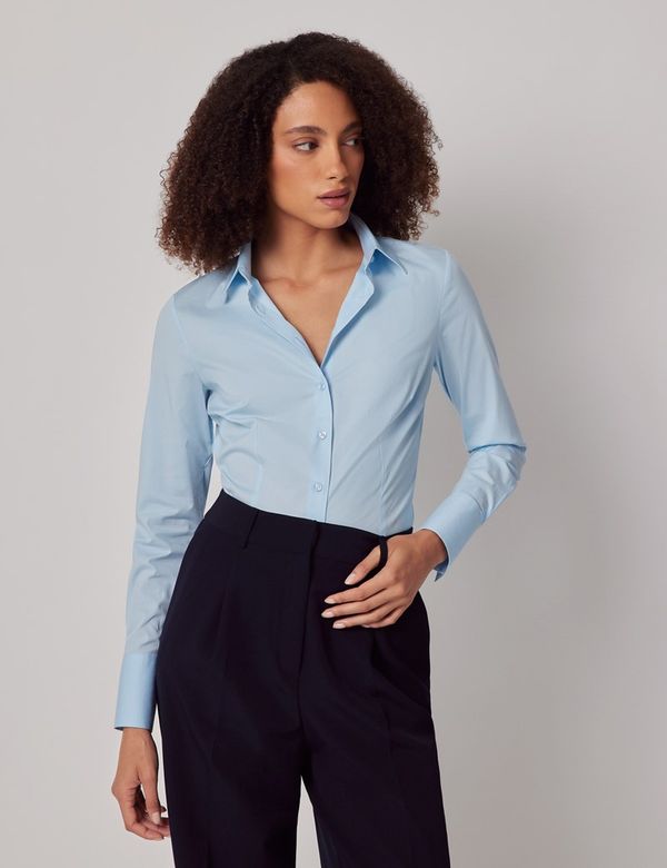 Women's Ice Blue Cotton Fitted Stretch Shirt | Hawes & Curtis
