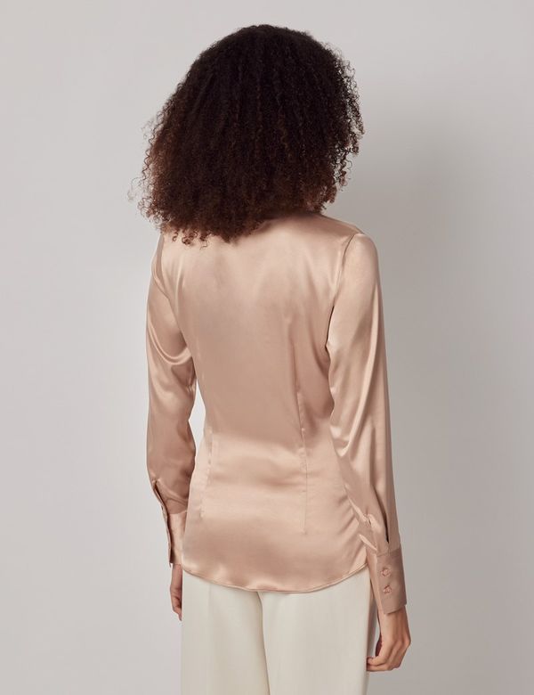Women's Taupe Fitted Satin Shirt | Hawes & Curtis
