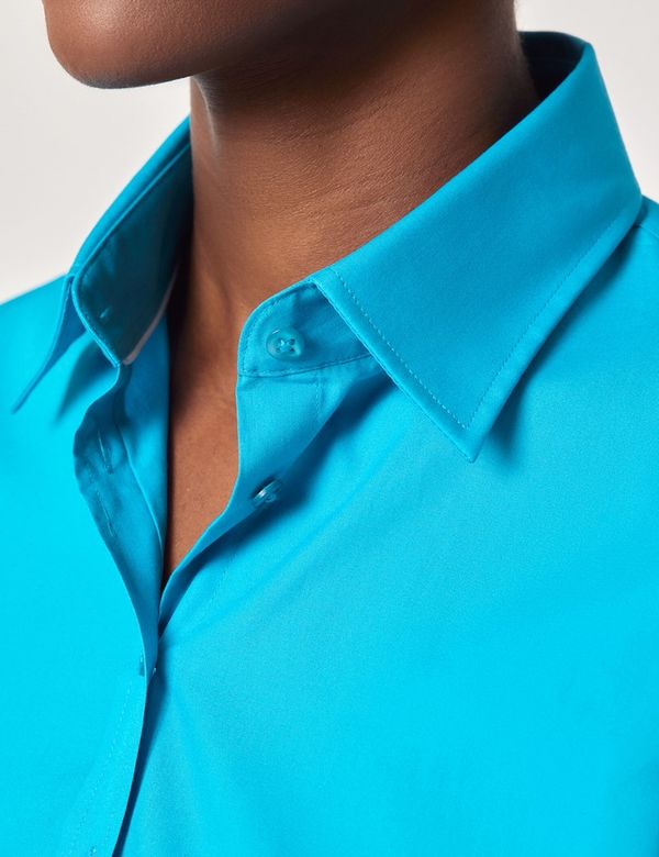 Women's Turquoise Fitted Short Sleeve Shirt | Hawes and Curtis