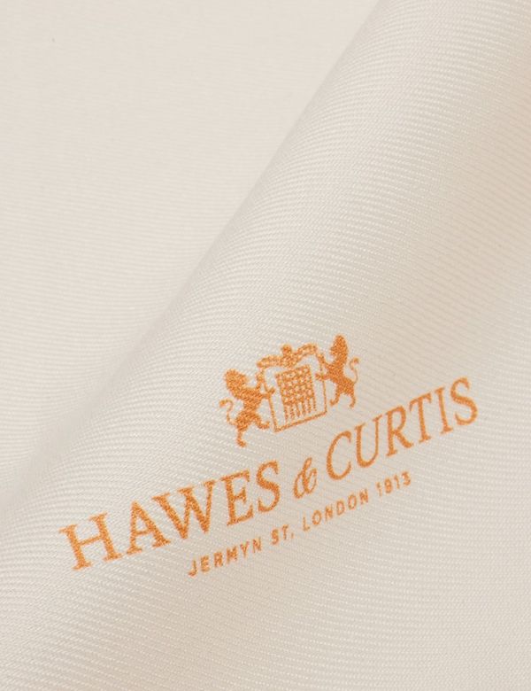 Men's White Pocket Square With Orange Border | Hawes and Curtis