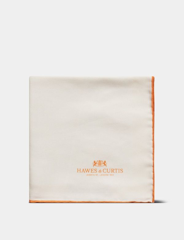 Men's White Pocket Square With Orange Border | Hawes and Curtis