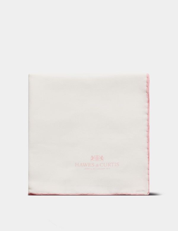 Men's White Pocket Square With Pink Border | Hawes and Curtis