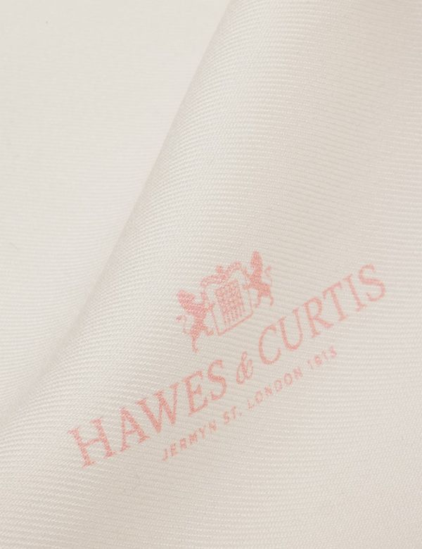 Men's White Pocket Square With Pink Border | Hawes and Curtis