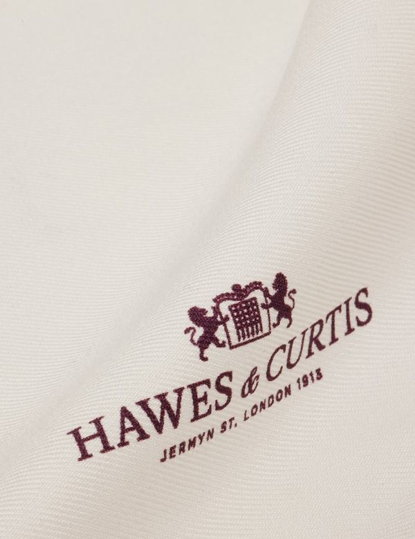 Men's White Pocket Square With Plum Border | Hawes and Curtis