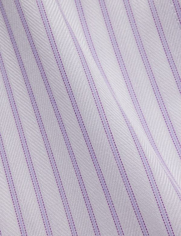Men's Fitted Slim Lilac & White Herringbone Stripe Non-Iron Shirt ...