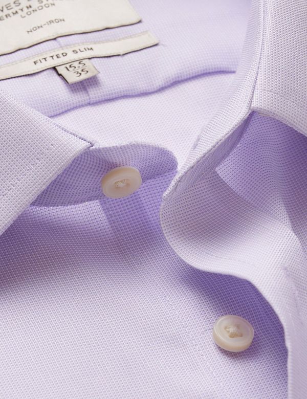 Men's Non-Iron Lilac & White Textured Weave Fitted Slim Shirt