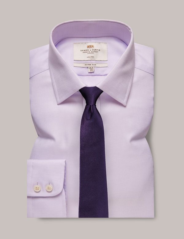 Men's Non-Iron Lilac & White Textured Weave Fitted Slim Shirt