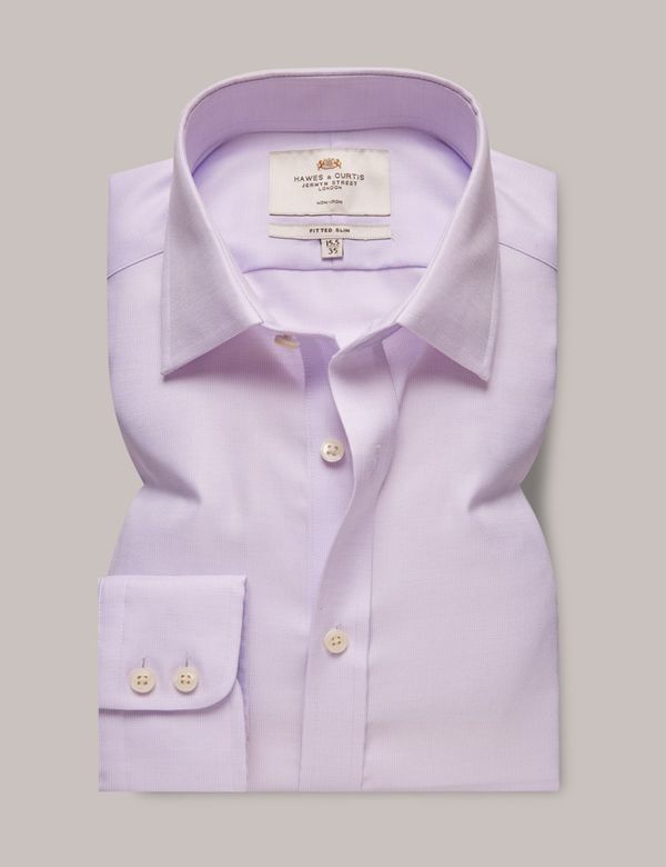 Men's Non-Iron Lilac & White Textured Weave Fitted Slim Shirt