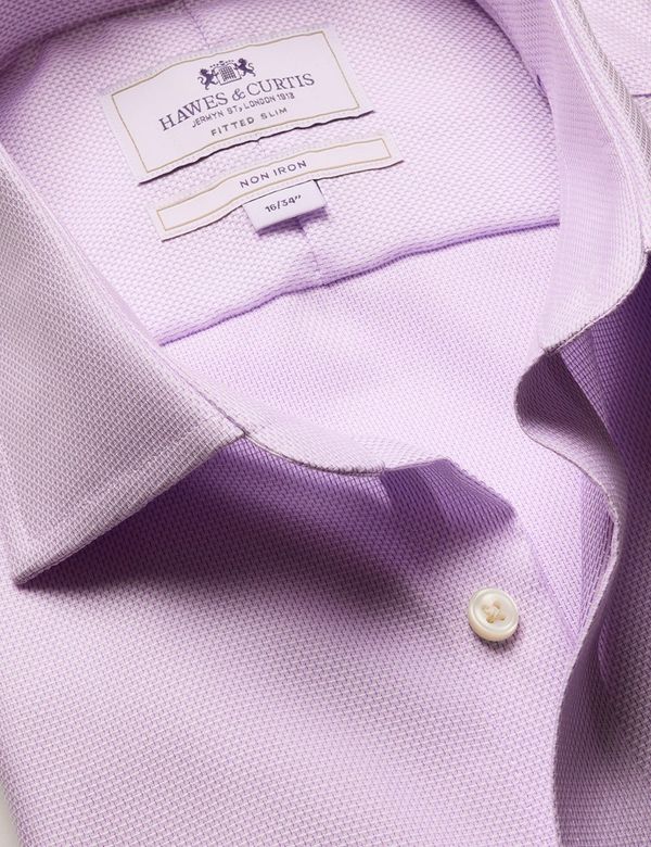 Men's Fitted Slim Lilac & White Textured Weave Non-Iron Shirt