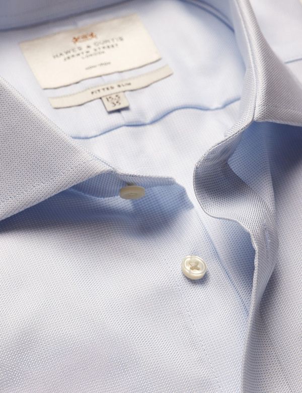 Men's Fitted Slim Blue & White Pick and Pick Non-Iron Shirt | Hawes ...