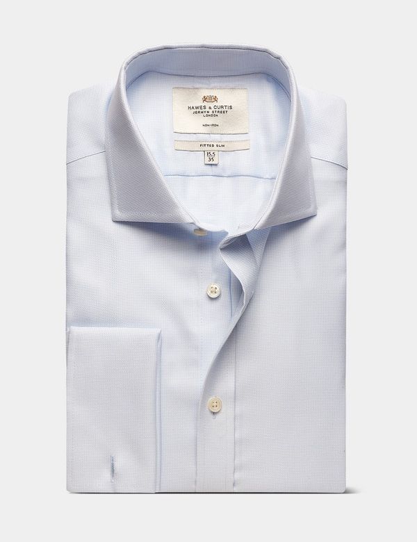 Men's Fitted Slim Blue & White Pick and Pick Non-Iron Shirt | Hawes ...