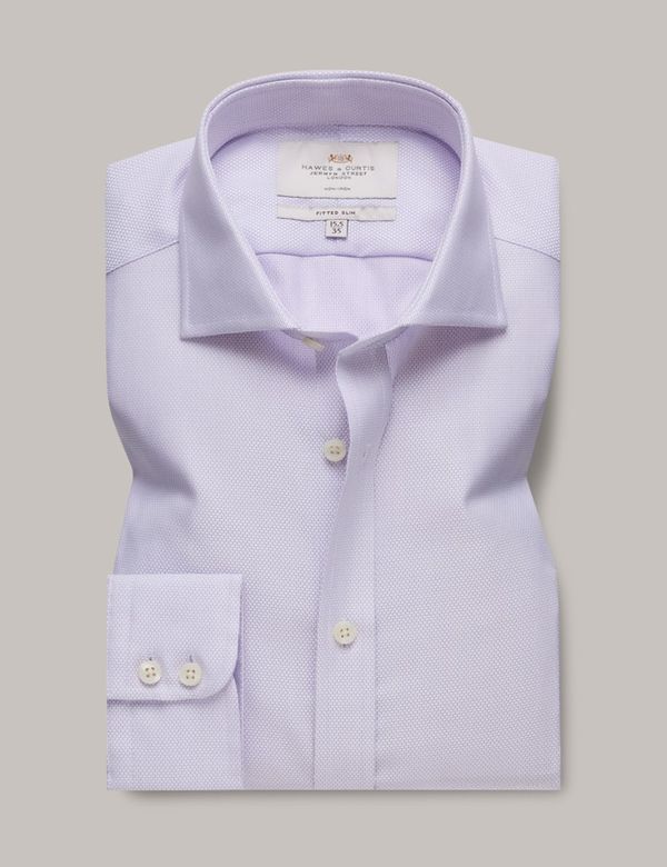 Men's Non-Iron Lilac & White Textured Weave Fitted Slim Shirt - Windsor ...