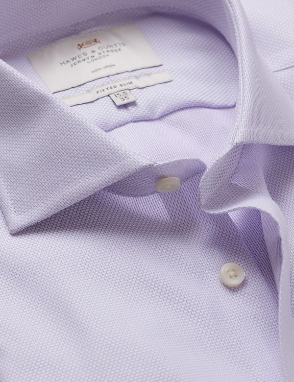 Men's Non-Iron Lilac & White Textured Weave Fitted Slim Shirt - Windsor ...