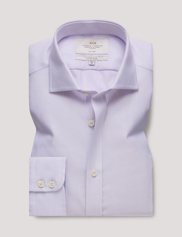 Men's Non-Iron Lilac & White Textured Weave Fitted Slim Shirt - Windsor ...
