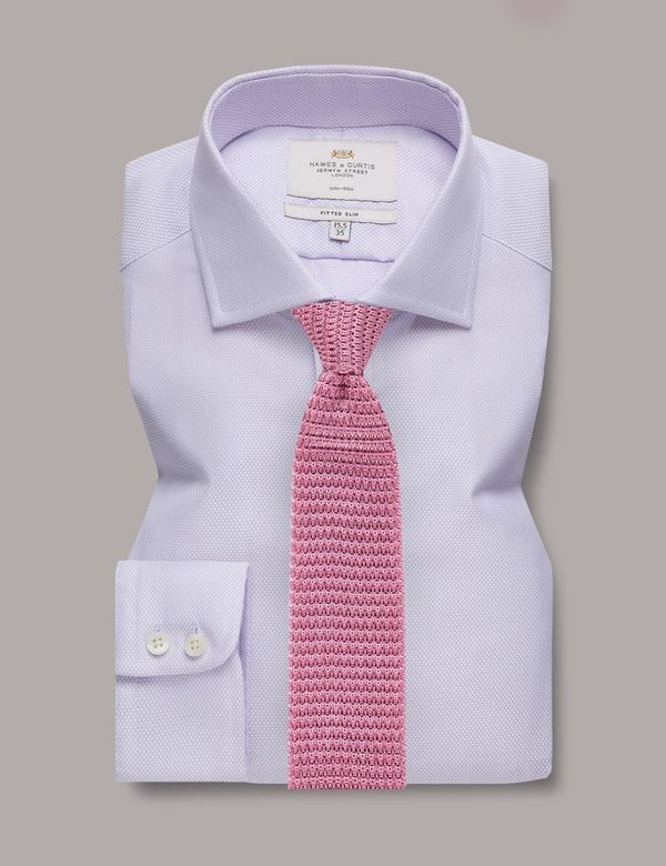 Men's Non-Iron Lilac & White Textured Weave Fitted Slim Fit Shirt ...