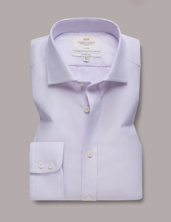 Men's Non-Iron Lilac & White Textured Weave Fitted Slim Fit Shirt ...