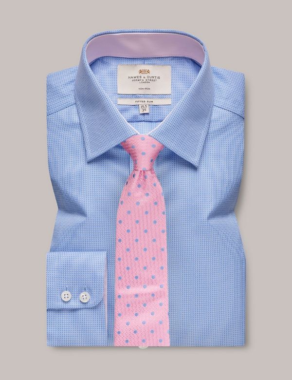 Men's Non-Iron Blue & White Fabric Interest Fitted Slim Fit Shirt ...