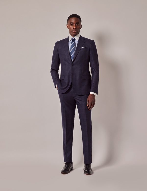 Blue Tonal Check Italian Flannel Wool Tailored Fit Suit 1913 Collection