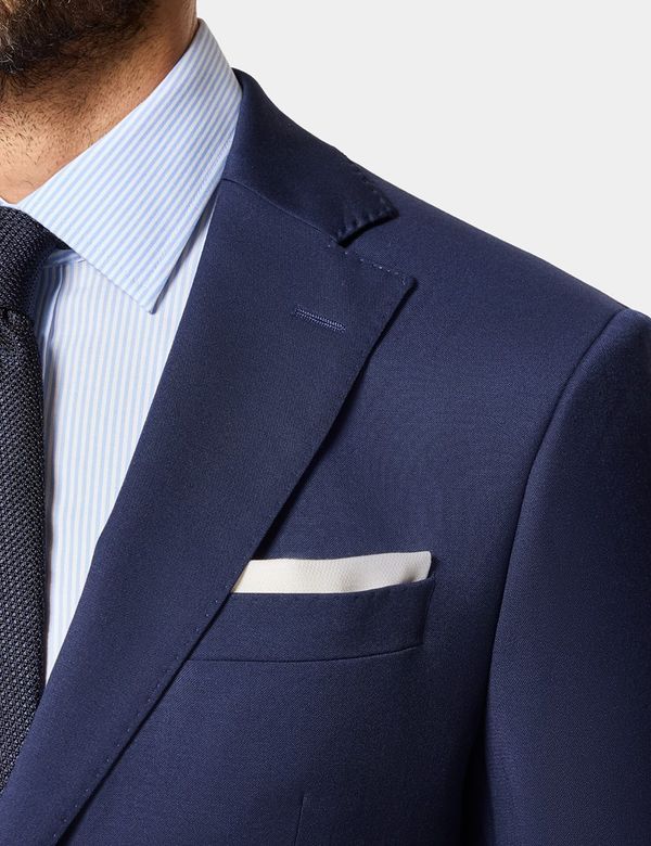 Men's Dark Blue Italian Wool Slim Fit Suit Jacket - 1913 Collection ...