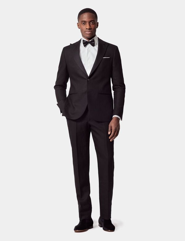 Men's Black Italian Linen Tailored Fit Suit Jacket - 1913 Collection ...