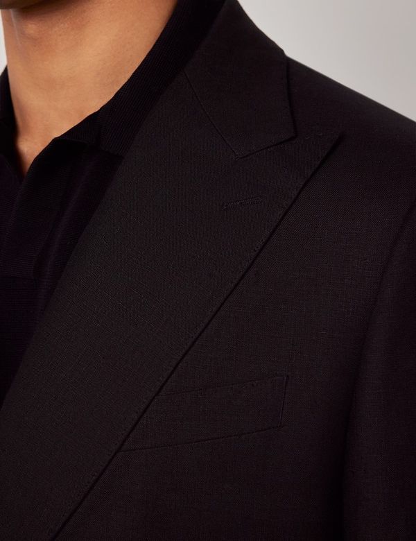 Men's Black Linen Tailored Double Breasted Italian Suit Jacket - 1913 ...