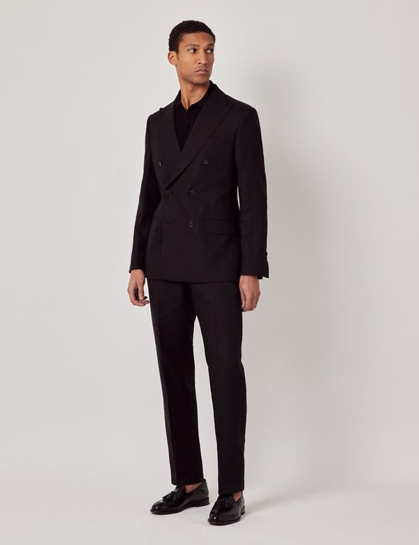 Men's Black Linen Tailored Double Breasted Italian Suit Jacket - 1913 ...