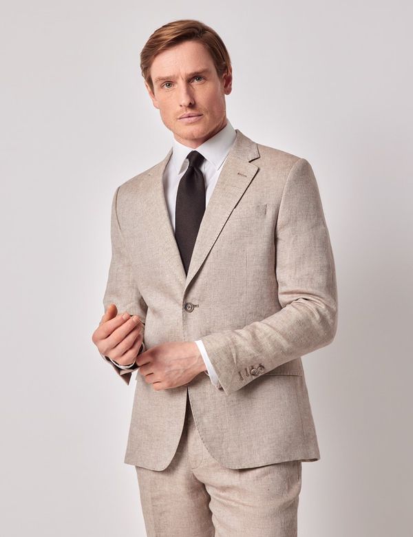 Men's Natural Semi Plain Italian Linen Tailored Fit Suit - 1913 ...