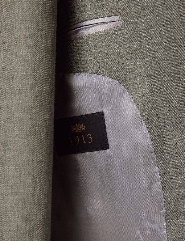 Men's Sage Green Herringbone Italian Linen Slim Fit Suit Jacket - 1913 ...