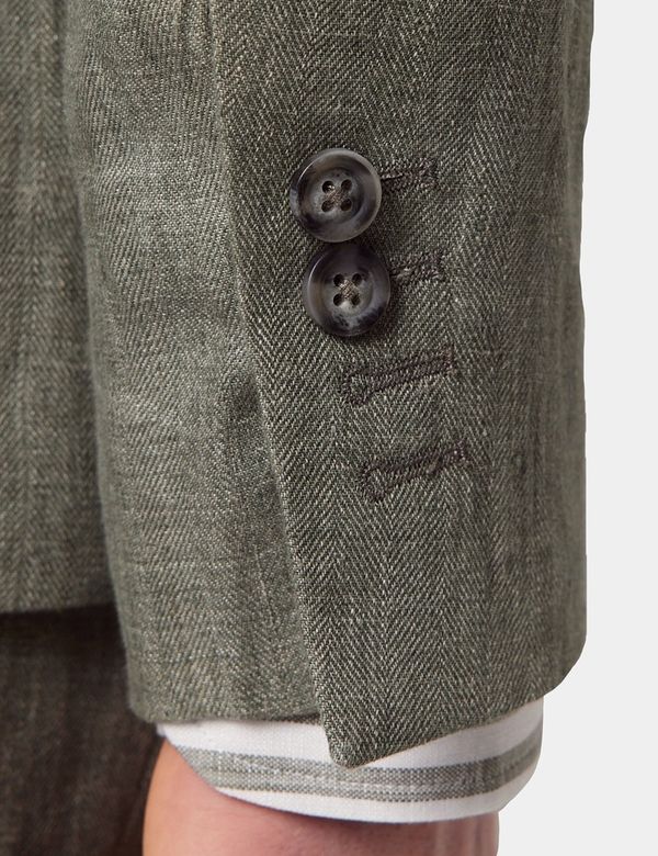 Men's Sage Green Herringbone Italian Linen Slim Fit Suit Jacket - 1913 ...