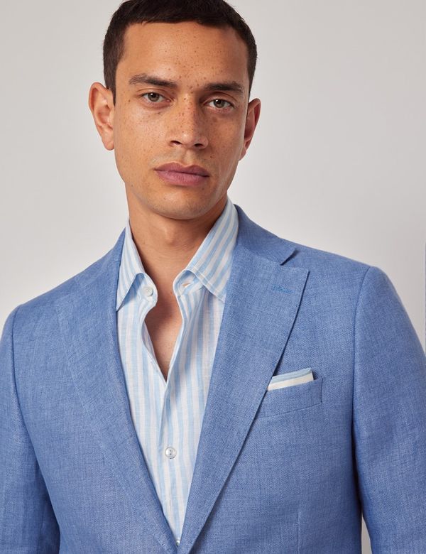 Men's Denim Blue Twill Italian Linen Slim Fit Suit - 1913 Collection ...