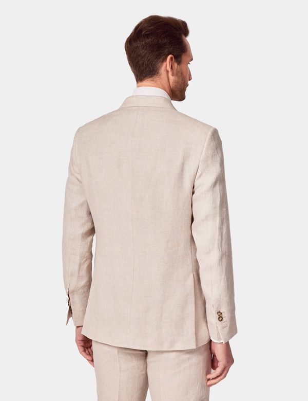 Men's Cream Double Breasted Linen Tailored Suit Jacket