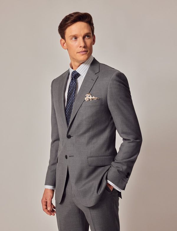 Men's Mid Grey 2 Piece Twill Wool Slim Fit Suit | Hawes and Curtis