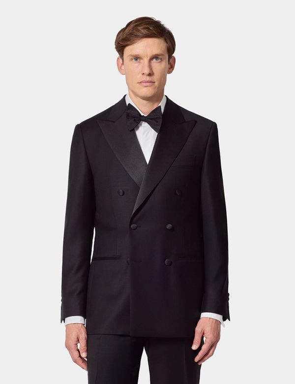Men's Black Wool Double Breasted Slim Fit Dinner Suit | Hawes & Curtis