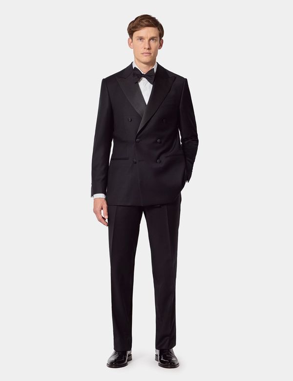 Men's Black Wool Double Breasted Slim Fit Dinner Suit | Hawes & Curtis
