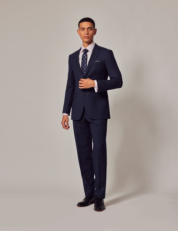 Men's Dark Blue Birdseye Semi Plain Slim Fit Flannel Suit | Hawes & Curtis