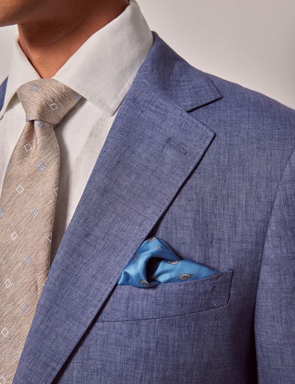 Men's Denim Blue Linen Slim Fit Suit Jacket | Hawes & Curtis
