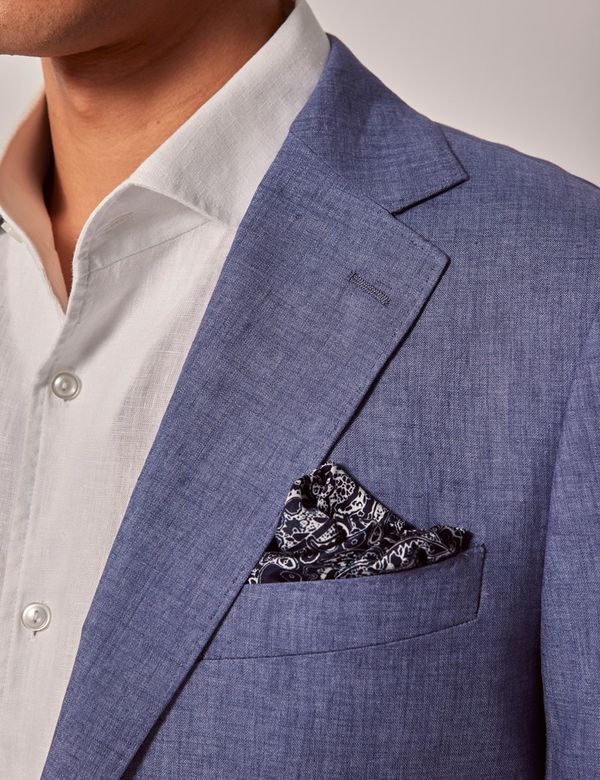 Men's Denim Blue Linen Slim Fit Suit Jacket | Hawes & Curtis