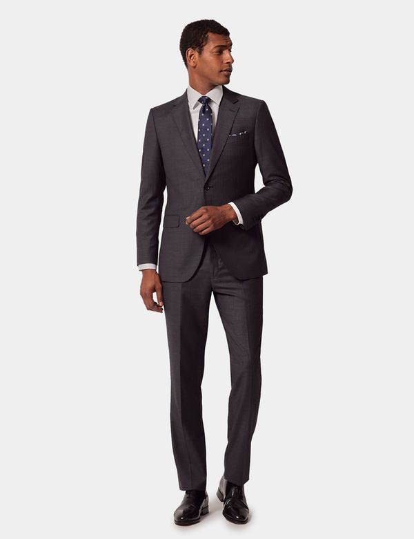 Men's Charcoal Herringbone Slim Suit Jacket | Hawes and Curtis