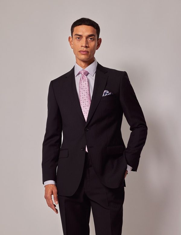 Men's Black Herringbone Slim Suit | Hawes and Curtis