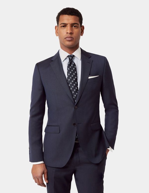Men's Deep Navy Sharkskin Slim Fit Suit Jacket | Hawes and Curtis
