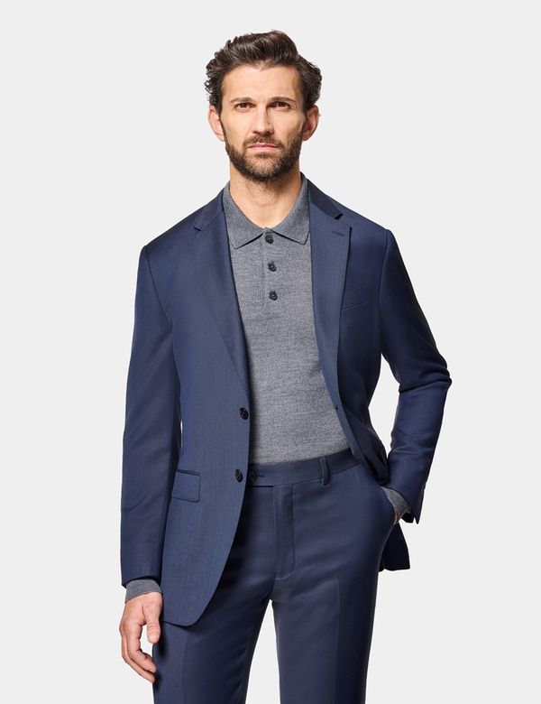 Men's Deep Navy Sharkskin Slim Fit Suit Jacket | Hawes and Curtis