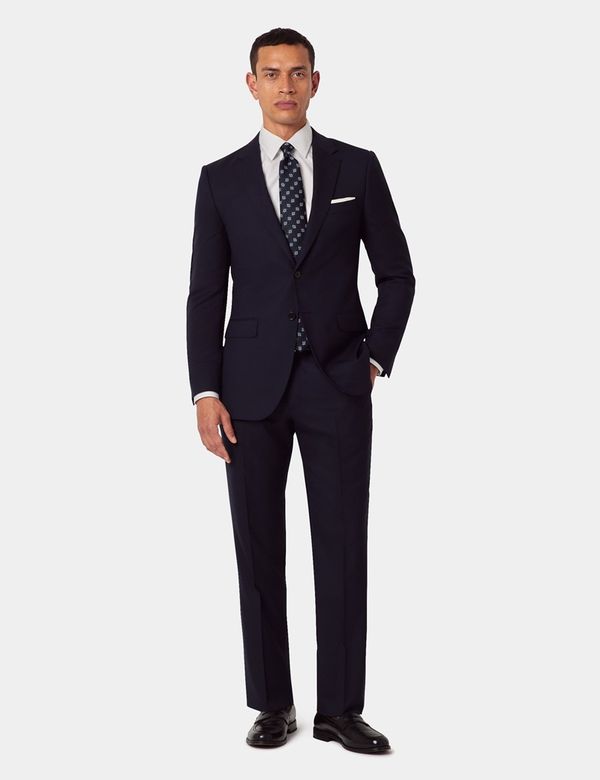 Men's Midnight Blue Semi Plain Wool Slim Fit Suit | Hawes & Curtis