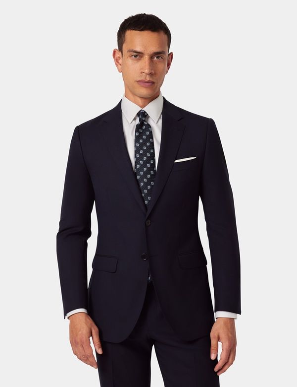 Men's Midnight Blue Semi Plain Wool Slim Fit Suit | Hawes & Curtis