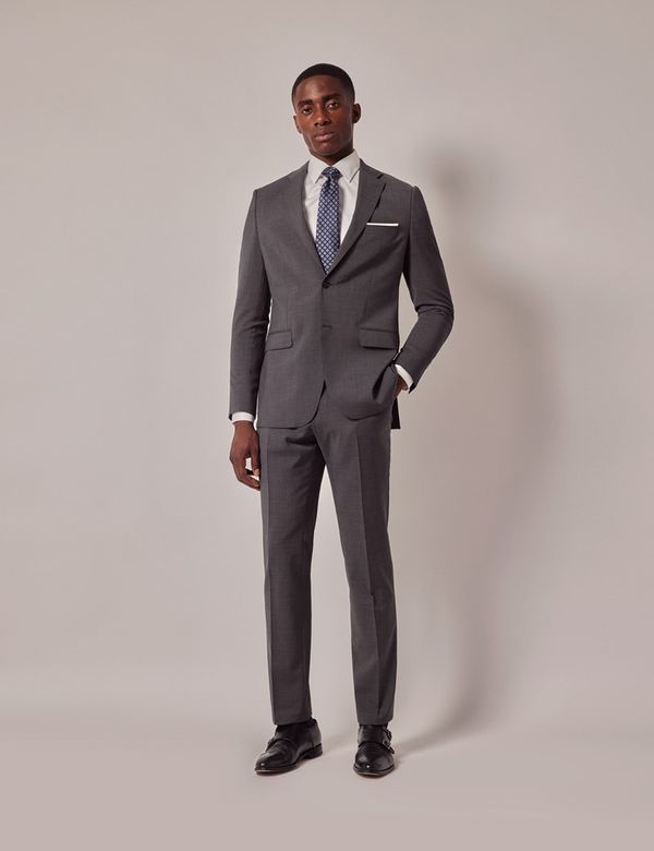 Men's Dark Grey Stretch Wool Slim Fit Suit| Hawes & Curtis