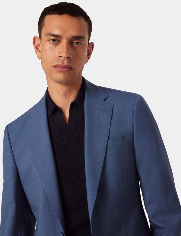 Men's Mid Blue Italian Wool Tailored Fit Suit Jacket - 1913 Collection ...