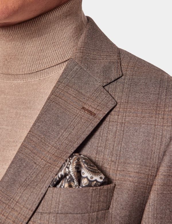 Men's Brown Check Italian Flannel Wool Tailored Fit Suit Jacket - 1913 ...