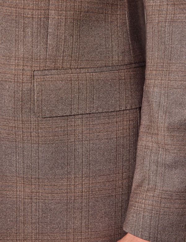 Men's Brown Check Italian Flannel Wool Tailored Fit Suit Jacket - 1913 ...