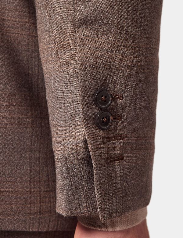 Men's Brown Check Italian Flannel Wool Tailored Fit Suit Jacket - 1913 ...